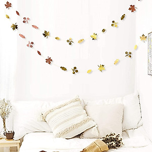 52Ft Fall Party Decorations Gold Maple Leaf Garland Streamer Champagne Gold Rose Gold Gradient Autumn Leaves Paper Banner for Thanksgiving Harvest Birthday Wedding Bridal Shower Engagement Party Decor