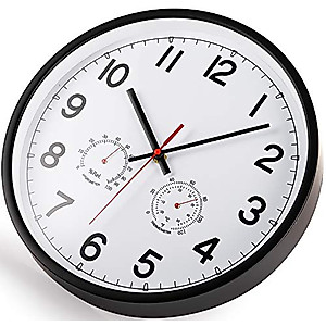 Nicunom 12-Inch Wall Clock with Temperature and Humidity, Battery Operated Indoor Clock, Silent Non Ticking/Battery Operated, Decorative Clock for Home Living Room Kitchen Office