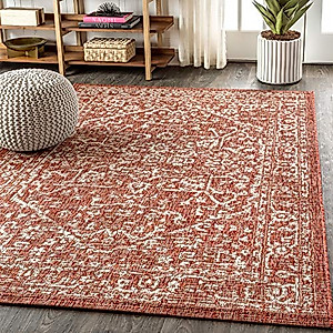 JONATHAN Y SMB104A-3 Malta Bohemian Medallion Textured Weave Indoor Outdoor -Area Rug, Coastal, Traditional, Transitional Easy-Cleaning,Bedroom,Kitchen,Backyard,Patio,Non Shedding, Red/Taupe, 3 X 5