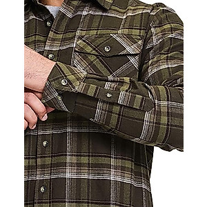 CQR Men's All Cotton Flannel Shirt, Long Sleeve Casual Button Down Plaid Shirt, Brushed Soft Outdoor Tactical Work Shirts, Plaid Hickory Green, Large