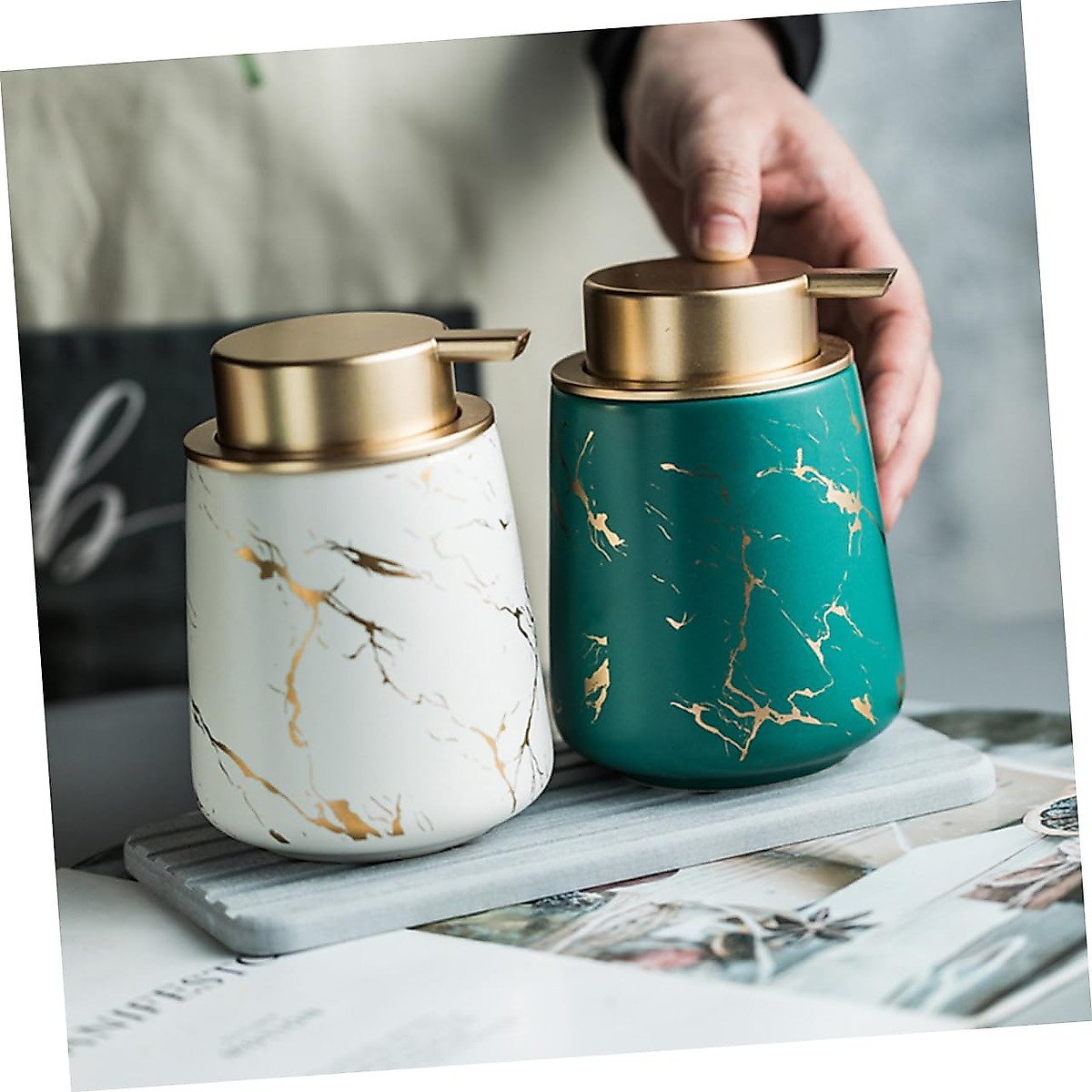 Cabilock 2 Sets Bathroom wash Set Bathroom Decorations Tooth Brushing Holder Toothbrush Tumbler Bathroom Cups Lotion Container Empty Soap Tray Storage Tank White Ceramics handwashing Fluid