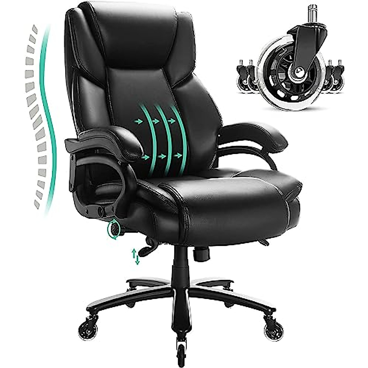OFIKA Big and Tall Office Chair,400LBS Capacity Heavy Duty Office Chair for Heavy People, High Back PU Leather Executive Desk Chair with Wide Seat (Black)