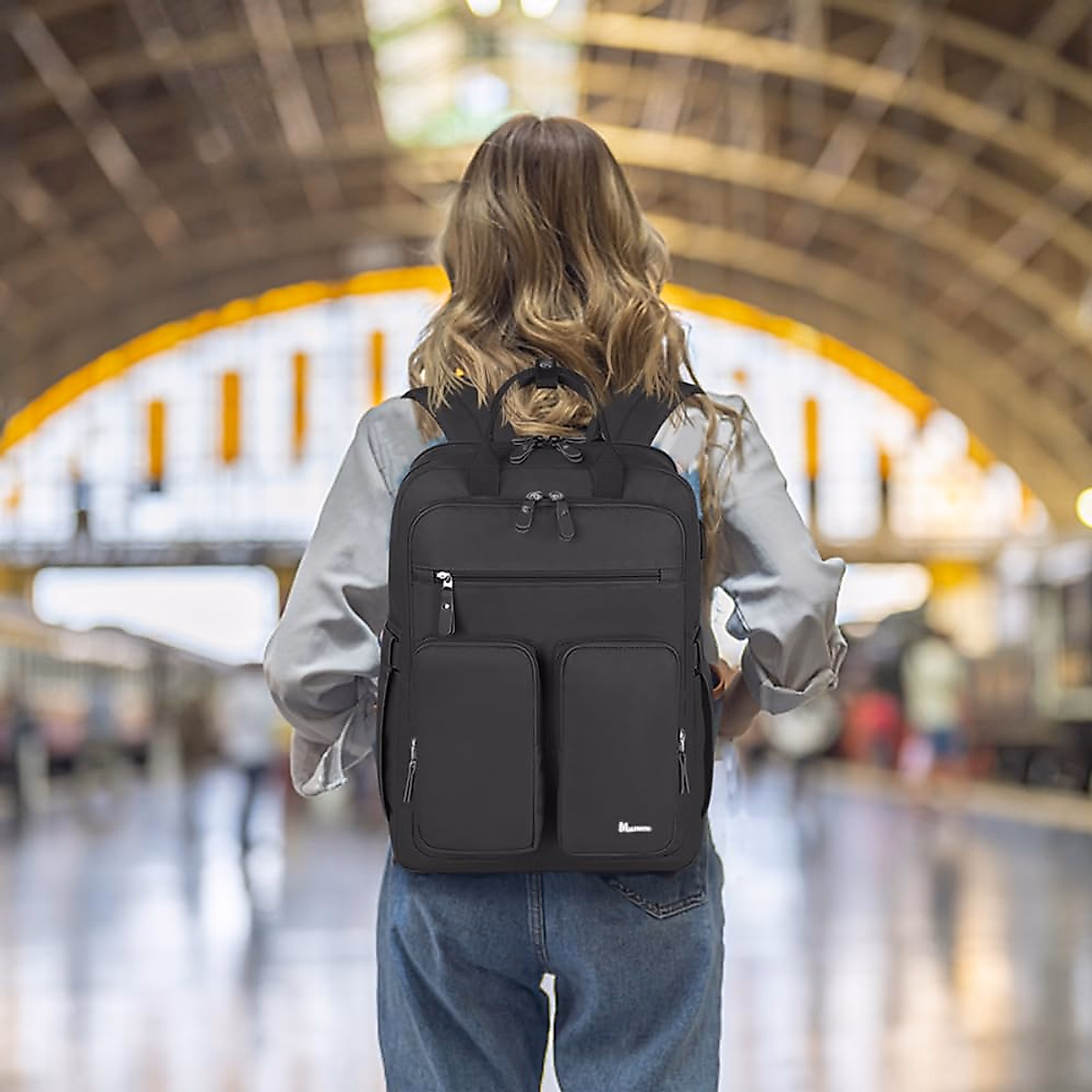 Mancro Travel Backpack for Women with TSA Laptop Compartment, 15.6 Inch Laptop Backpack with USB Charging Port and Dry-Wet Pocket, Fashion Computer Backpack for Women, Black