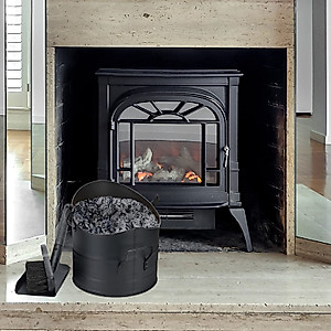 Coal and Ash Bucket with Shovel and Hand Broom, 2-Gallon Portable Pail Metal Bucket Pellet Carrier, Wood Pellet Storage Container, Tool set Accessories for Fireplace, Fire Pit, Wood Burning Stove