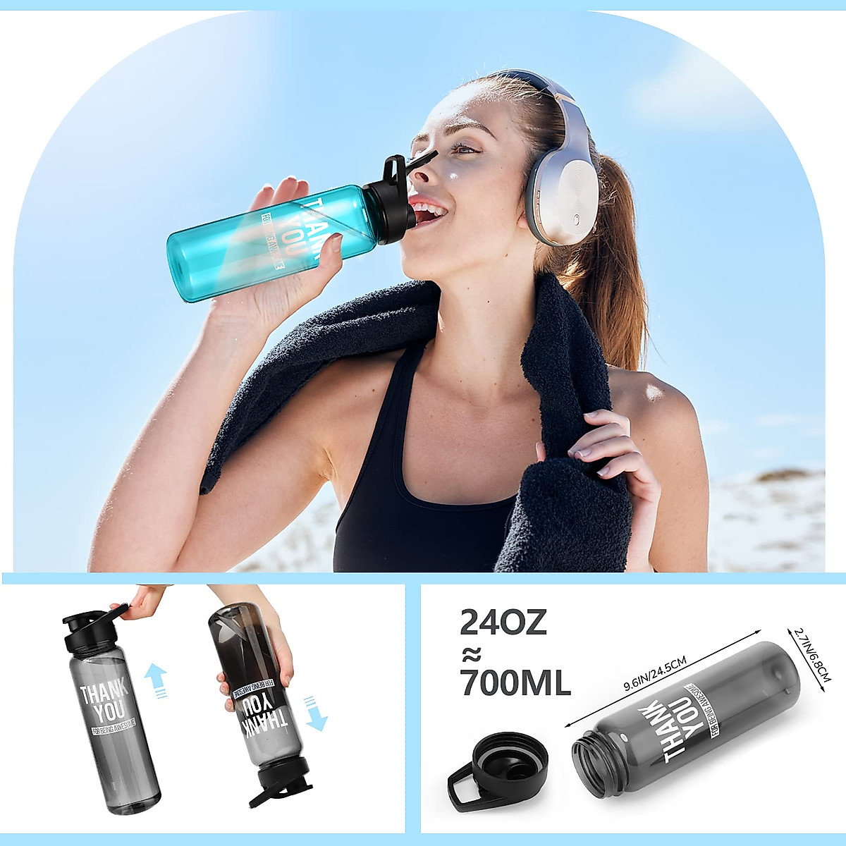 Inbagi 12 Pack Thank You Plastic Water Bottle Gifts Bulk for Employee Teacher 24 oz Thank You for Being Awesome Sport Bottle Gift for Team Staff Gym Camping Hiking