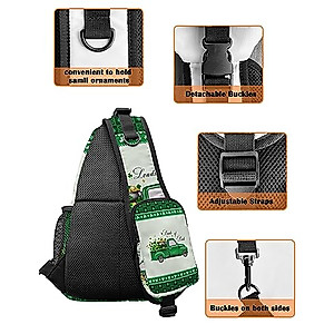 Sling Backpack, St. Patrick's Day Green Truck with Lucky Clover Waterproof Lightweight Small Sling Bag, Travel Chest Bag Crossbody Shoulder Bag Hiking Daypack for Women Men