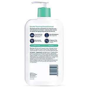 CeraVe Foaming Facial Cleanser | Daily Face Wash for Oily Skin with Hyaluronic Acid, Ceramides, and Niacinamide| Fragrance Free Paraben Free | 19 Fluid Ounce