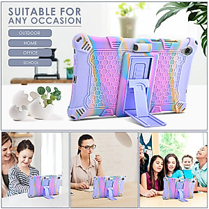 DETUOSI Silicone Case Compatible with Lenovo Tab M8 FHD 2020 TB-8705F/N, Tab M8 HD 2019 TB-8505F/X with Strap and Stylus Pen, Protective Cover for M8 3rd Gen TB-8506F, Rose Red & Purple