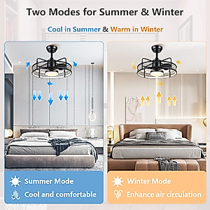Mpayel Caged Ceiling Fan - Black Modern Ceiling Fans with Remote, Reversible and Dimmable, Low Profile Flush Mount Ceiling Fan with 6-Speed, Bladeless Enclosed Led Fan Light for Bedroom, Kitchen