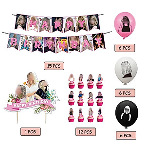 46PCS Happy Birthday Party Decorations, Room Decorations, Music Merch Include Singer Birthday Kids' Party Balloons, Happy Birthday Kids' Party Banner, Kids' Cake Topper and Cupcake Toppers