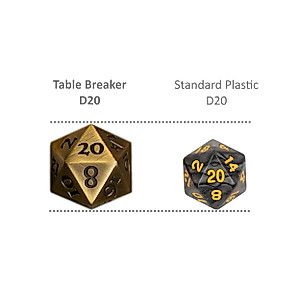 KakapopoTCG Extra Large Solid Metal Gold D20 Dice 20 face with Black Numbers Extra Heavy DND Standard Dice DnD5e TTRPG Tabletop RPG Golden Dice