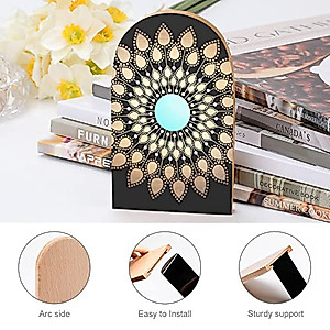 2 Pack Wood Bookends,Elegant Lotus Flower Mandala Decorative Book Ends Support for Shelves Desktop Organizer Wooden Bookshelf for Home School Office