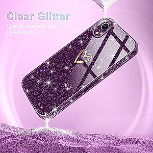 Qviskteme for iPhone XR Case Cute,Clear Glitter with [1 x Tempered Glass Screen Protector] Sparkly Bling Shockproof Bumper Protective Soft Silicone Phone Cover Case for Women Girls(Dark Purple)