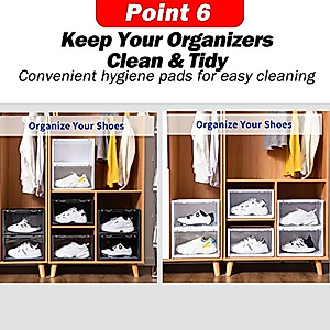 Letusto Premium Shoe Storage Boxes - Clear Plastic Shoe Throne Display Case (6 pack, Neon Green), Stackable Shelves Large Sneaker Containers Cases with Lids + 6 Hygiene Pads & Shapers