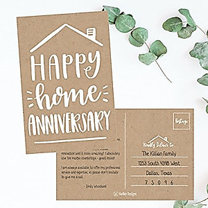25 Kraft Happy Home Anniversary Realtor Cards, Blank Greeting House Postcards, Bulk Real Estate Thank You Notes, Welcome Home Realtor Gifts Stationery, New Realtor Gifts For Clients, Housiversary Card