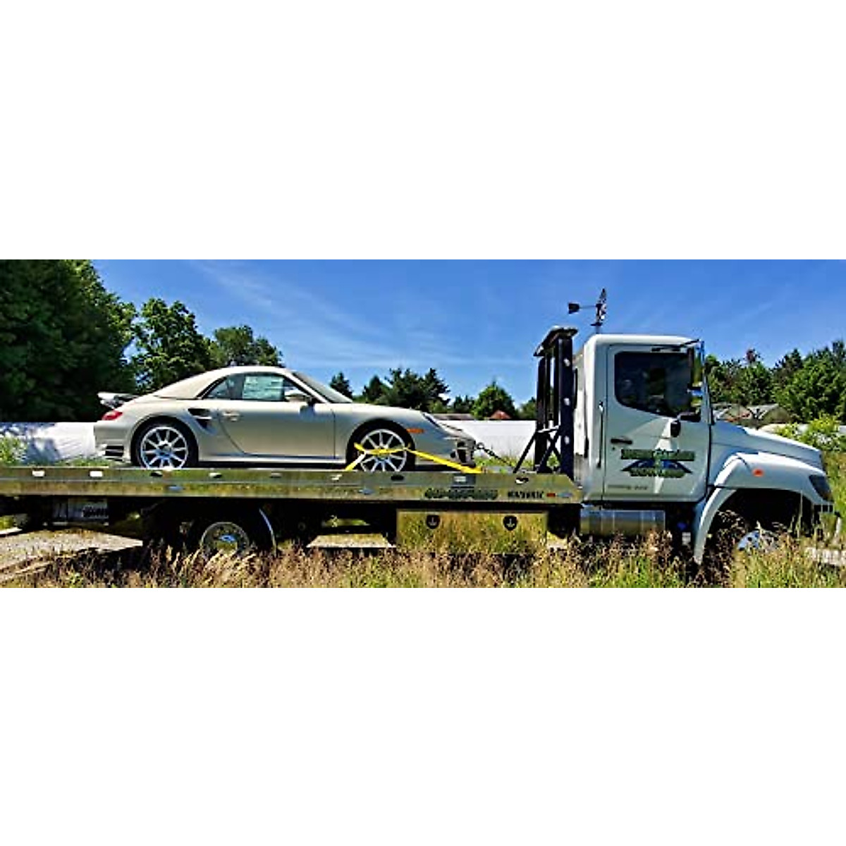 Mytee Products 8 Point Roll Back Vehicle Tie Down Kit with Chain Extension on Both Ends - 18 FT Straps, Ratchet Handles - Working Load Limit 3333 LB - Tow Truck Straps Car Hauler Tie Down System