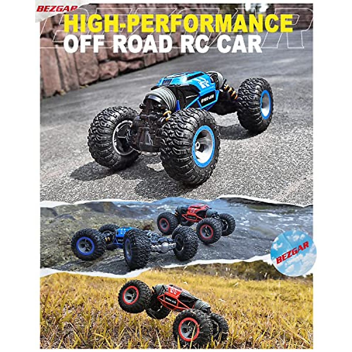BEZGAR TD141 RC Cars-1:14 Scale Remote Control Crawler, 4WD Transform 15 Km/h All Terrains Electric Toy Stunt Cars RC Car Vehicle Truck Car with Rechargeable Battery for Boys Kids and Adults