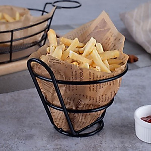 MIAO JIN 2Pcs French Fries Stand Cone Basket Fry Holder Metal Cone Snack Fried Chicken Display Rack Wire Stands for Kitchen Restaurant Party Supplies (Black)