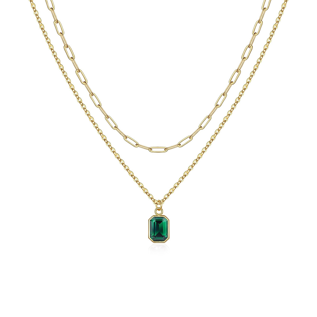 Vrsilver Birthstone Necklace for Women, Layered Gold Necklaces for Women Trendy Emerald Necklaces for Women May Birthstone Necklace for Girls Birthday Gifts for Women Gold Layered Necklaces for Women