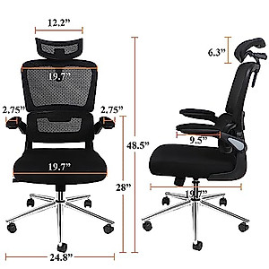 Mesh Ergonomic Office Chair with Flip Up Arms High Back Desk Chair -High Adjustable Headrest with Flip-Up Arms, Tilt Function, Lumbar Support Swivel Computer Chair Task Chair,Executive Chair, Black