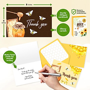 Decorably Thank You Cards with Envelopes & Stickers - 24 Pack Honey Bee Thank You Cards with Envelopes & Stickers, Blank Inside Bee Note Cards, 6x4in Bee Notecards, Bee Cards with Envelopes