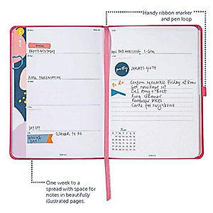 Busy B Perfect Planner A5 Week to View Diary January to December 2021 - Pink Faux Leather Week to View Planner with Stickers & Tear-Out Lists