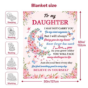 Daughter Blanket from Mom Dadto My Daughter Blankets, Birthday Gift for Girl Adult,Soft Fleece Throw Bedding for Bed Couch forGraduation,Christmas,Thanksgiving, 50x60,Moon and Butterfly