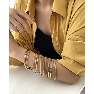 Sakytal Boho Gold Bangle Bracelet Set Indian Multi Layered Bangles Bracelets Stackable Textured Bracelet for Women (Set A)