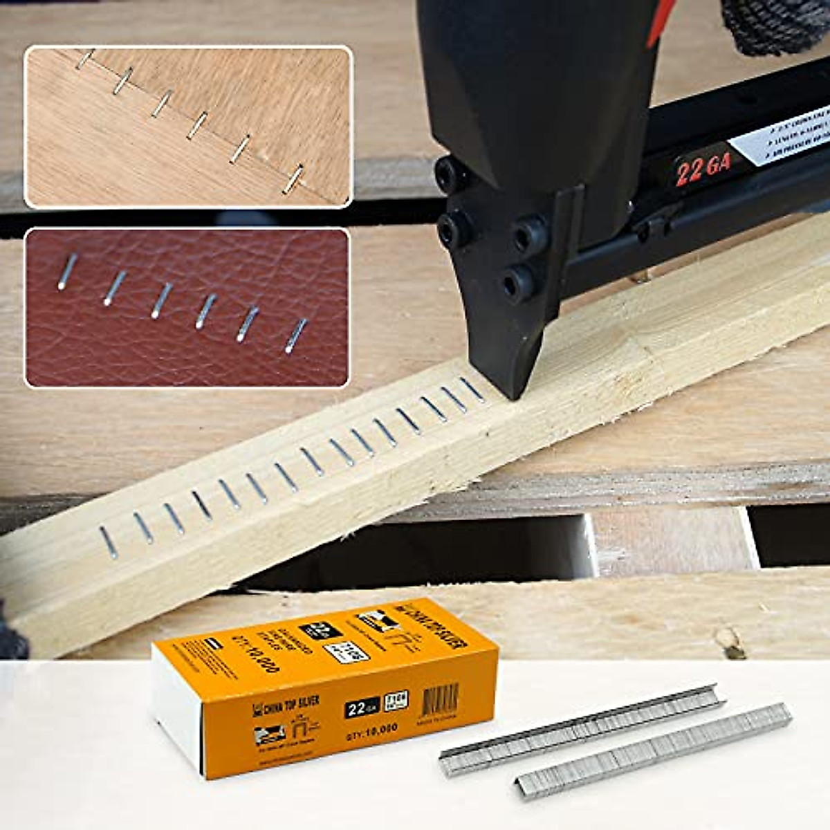 KAMSIN K7116 22 Gauge Pneumatic Upholstery Staple Gun 3/8-Inch Crown 71 Series Air Power Fine Wire Stapler 1/4-Inch to 5/8-Inch Leg Length Upholstery Stapler Furniture Stapler for Fabric, Upholstering