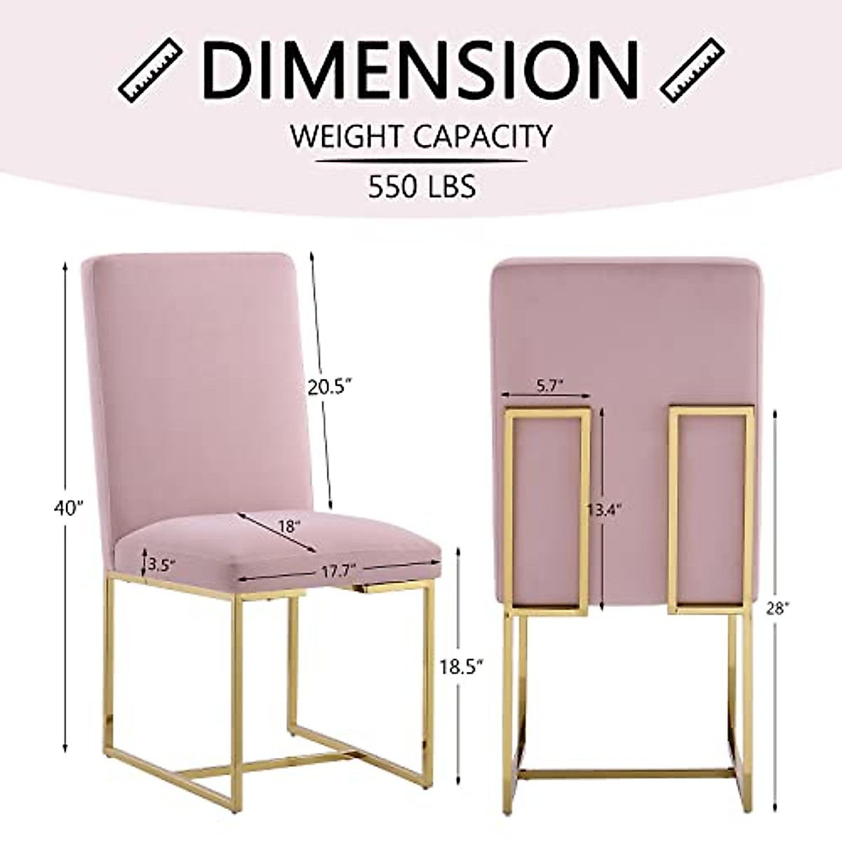AZhome Dining Chairs, Pink Upholstered Velvet Dining Room Chairs with Mirror Gold Stainless Steel Legs, Set of 4