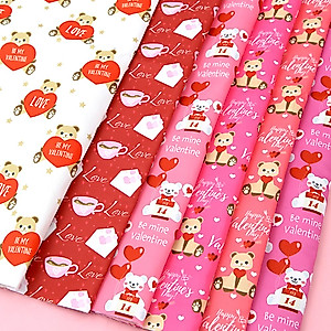Pink and Red Valentine's Day Bear Love Hearts Be My Valentine Romantic Quilting Polycotton Fabric 6PCS 20x20 Inch Patchwork Sewing for DIY Crafts Supplies Gift Wrap Wedding Anniversary