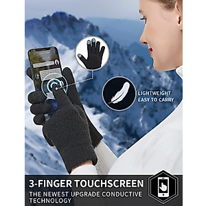 REACH STAR Winter gloves for women, 3-Finger Touch screen Dual-Layer Cashmere Elastic Thermal knit Lining, Warm Gloves for Cold weather,Running,Driving(Black)