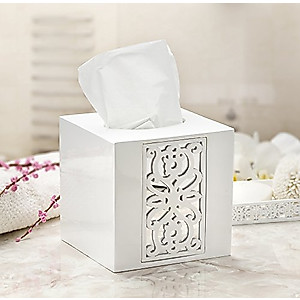 Creative Scents White Bathroom Accessories Set Complete - 6 Piece Bathroom Set Includes: Soap Dispenser, Toothbrush Holder, Tumbler Cup, Soap Dish, Tissue Cover, and Wastebasket Mirror Janette Style