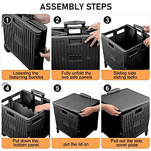 Foldable Utility Cart with Wheels, Collapsible Rolling Cart with Telescoping Handle, 360°Rotate Wheel Folding Utility Cart for Storage Office Use