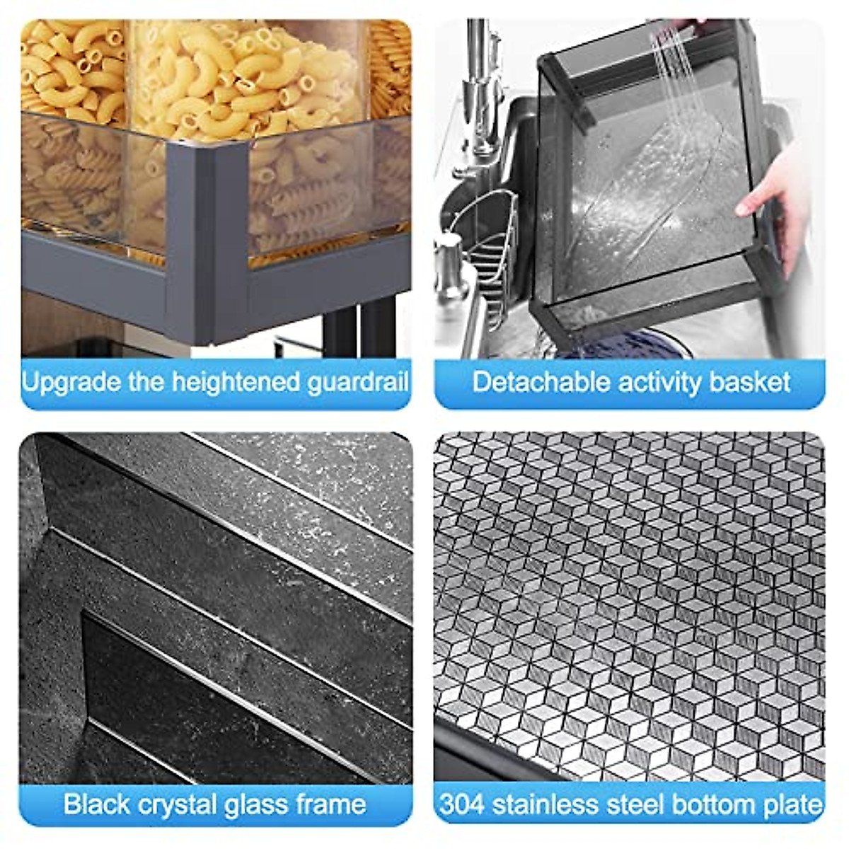 Blind Corner Cabinet Pull Out Organizer with 4-Shelf Glass Basket Corner Stainless Steel Damping Guide Rail Cabinet Storage Shelves Spice Rack for Installation on Left or Right Blind Corner Cabinet (