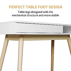 White Desk Mid Century Modern Desk Wooden Desk with Drawer Small Office Desk Mid Century Computer Desk White Makeup Table, by Artswish