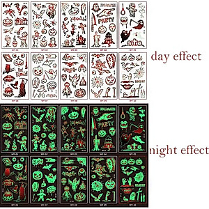 Waterproof Cartoon Stickers for Laptop Luminous Temporary Tattoos for Kids, 120 Styles Glow in the Dark Decorations Birthday Party Favors Supplies, Gifts Fake Tattoos for Teens Adults 10 Sheets