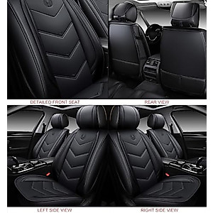 OASIS AUTO Z Car Seat Covers Accessories 2 Piece Front Premium PU Leather Cushion Protector Universal Fit for Most Cars SUV Pick-up Truck, Automotive Vehicle Auto Interior Décor (OS-003 Black)