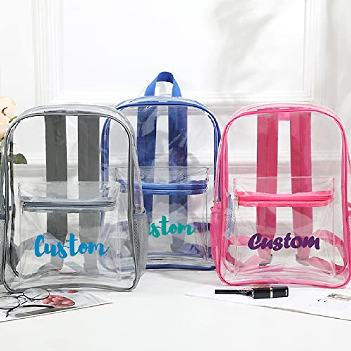 Personalized Clear Backpack Custom Name Clear Bookbag Customized Colorful Text, PVC Heavy Duty Transparent Backpack, Gifts