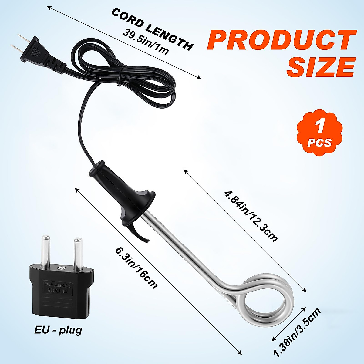 Huquary 1 Pcs Portable Immersion Water Heater 300W 120/240V Electric Camping Accessories Dual Voltage Immersion Heater Travel Water Boiler Water Heating Rod with Travel Adapter for Coffee (Black)