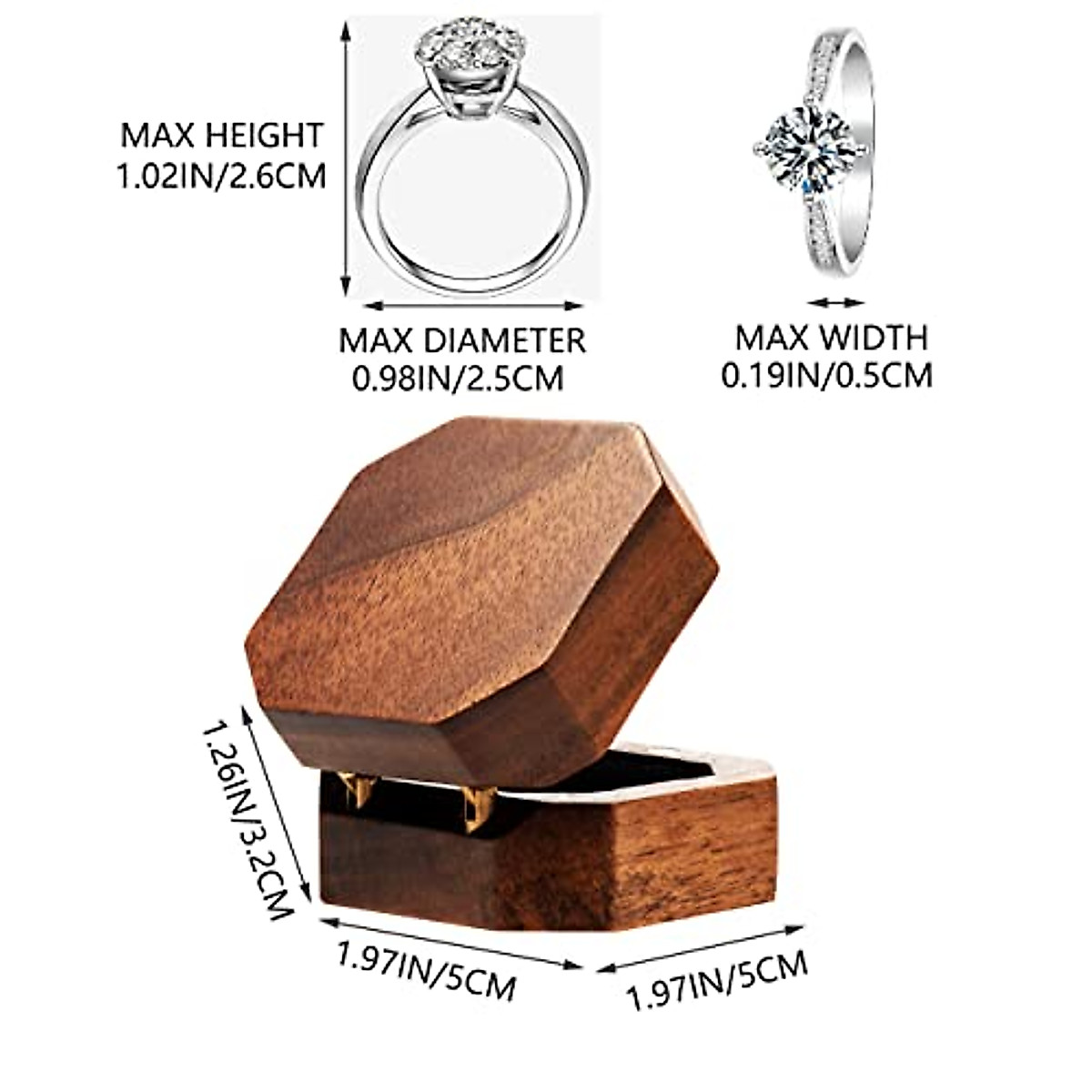 COSISO Portable Wood Ring Gift Box Case for Proposal Engagement Jewelry Display,Small Slim Wooden Ring Holder (Black Inner)