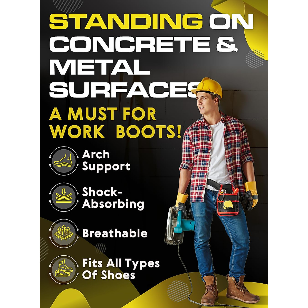 (New) Work Orthotic Insoles - Anti Fatigue Medium Arch Support Shoe Insert Men Women - for Plantar Fasciitis Flat Feet Leg - Relieve Foot Pain - Work Boot Insoles for Standing All Day (L, Gray)