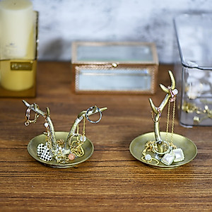LuHeToz Antique Gold Metal Ring Holder with Antler,Vintage Trinket Dish, Gifts for Women,