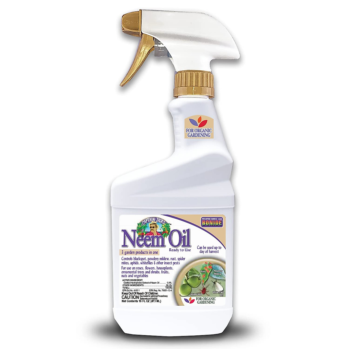 Bonide Captain Jack's Neem Oil, 16 oz Ready-to-Use Spray, Multi-Purpose Fungicide, Insecticide and Miticide for Organic Gardening