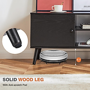 Sweetcrispy TV Stand for 55 60 inch TV, Modern Mid Century Entertainment Center with Storage, Media Console Table 2 Cabinet, Soft Hinge, Handle Door, Wooden Living Room, Office Furniture, Black