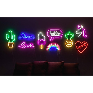 Isaac Jacobs 17” x 10” inch LED Neon ‘Yellow & Green Pineapple’ Wall Sign for Cool Light, Wall Art, Bedroom Decorations, Home Accessories, Party, and Holiday Décor: Powered by USB Wire (PINEAPPLE)