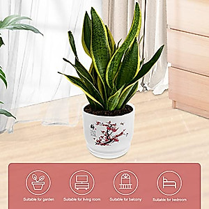 Yardwe Chinese Ceramic Planter Porcelain Flower Pot with Saucer Bonsai Pot Decorative Plant Pot Succulent Planter For Table Centerpiece Home Office Decor