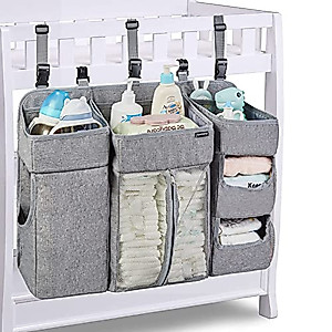 Clearworld Hanging Diaper Caddy for Changing Table and Crib,XL Diaper Caddy Organizer for Baby Essentials,Upgrade Thicken Diaper Stacker Nursery Organizer, Baby Shower Gifts(Gray)