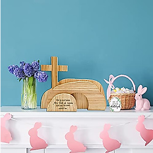 5 Pcs Easter Resurrection Scene Set He is Risen Wooden Tabletop Centerpieces The Tomb Was Empty Scene Decorations Crosses on Top of Rock Signs Christian Easter Decor for Jesus Easter Home Table Décor