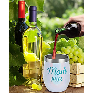 Supkiir Gifts for Mom- Mom Juice -Mom Birthday Mother’s Day Gifts from Son, Daughter for New Mom, Pregnant Mom, Wife Mommy Shark Wine Tumbler Mug, Sliver Rainbow